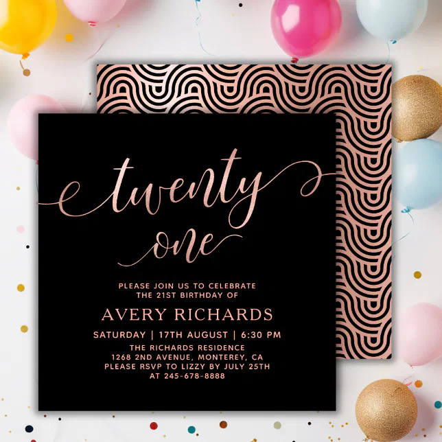 Elegant Twenty One Rose Gold Script 21st Birthday Invitation | Zazzle