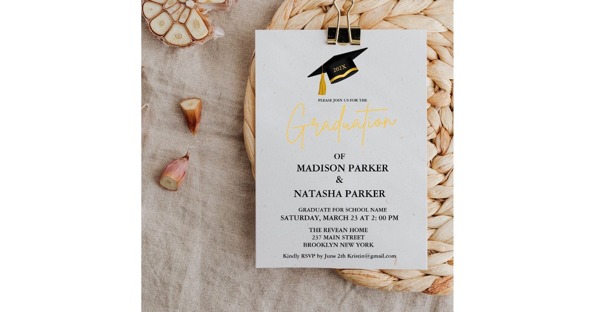 Elegant Twin Gold Calligraphy Graduation Party Invitation | Zazzle