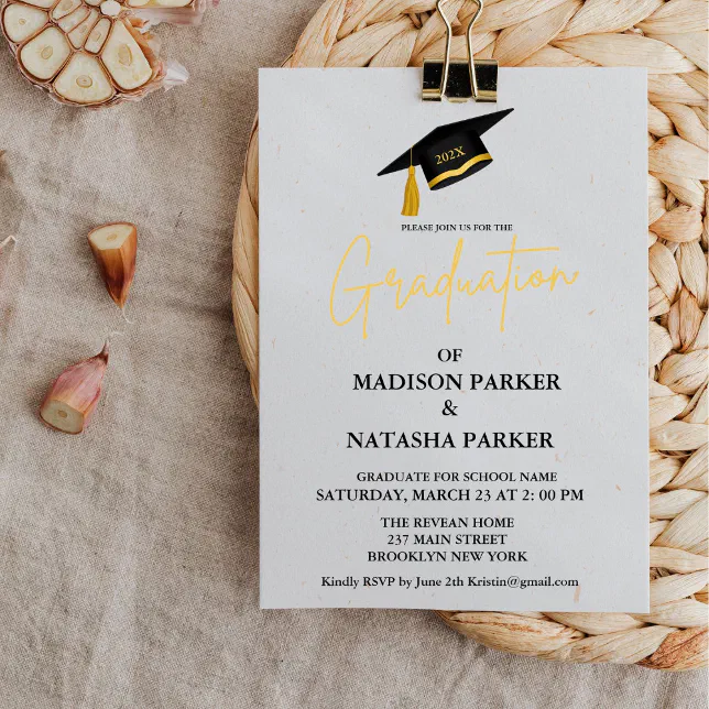 Elegant Twin Gold Calligraphy Graduation Party Invitation | Zazzle