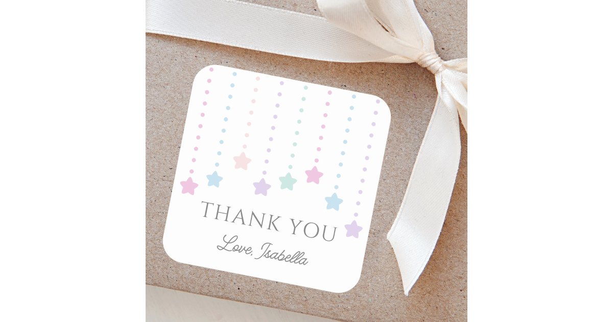 Elegant Twinkle Little Stars Baby Shower Thank You Square Sticker | Zazzle