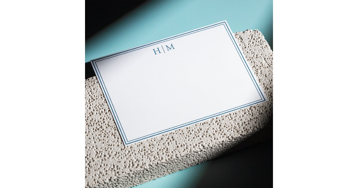 Elegant Two Borders Simple Monogram Note Card | Zazzle