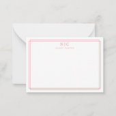 Elegant Two Monogram Pink Geometric Border Note Card | Zazzle