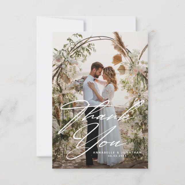 Elegant Two Photo Wedding Thank You Card | Zazzle