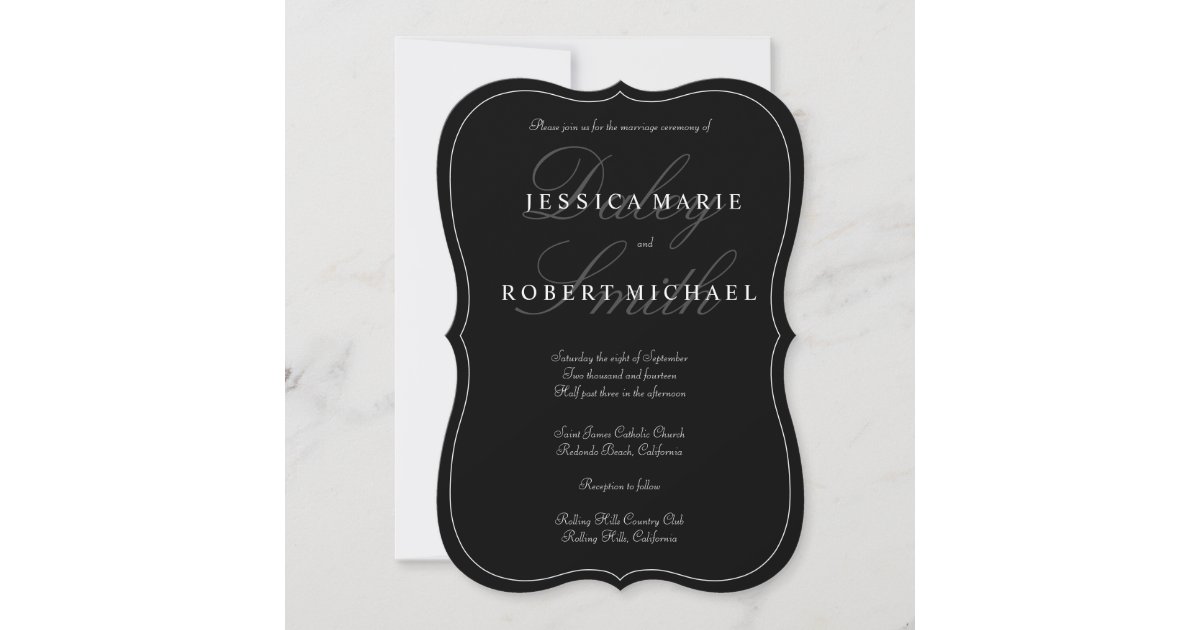 Elegant Type Black & White Wedding Invitation | Zazzle