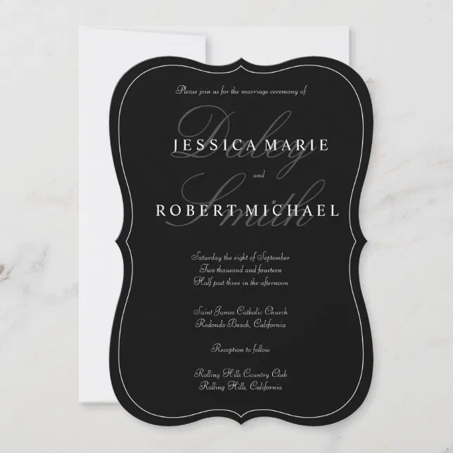 Elegant Type Black & White Wedding Invitation | Zazzle
