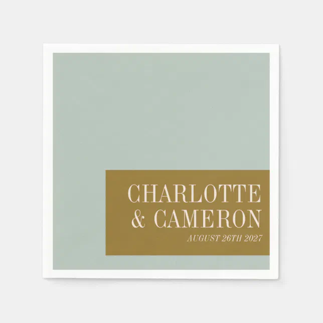 Elegant Typography Blue Olive Custom Wedding Names Napkins | Zazzle