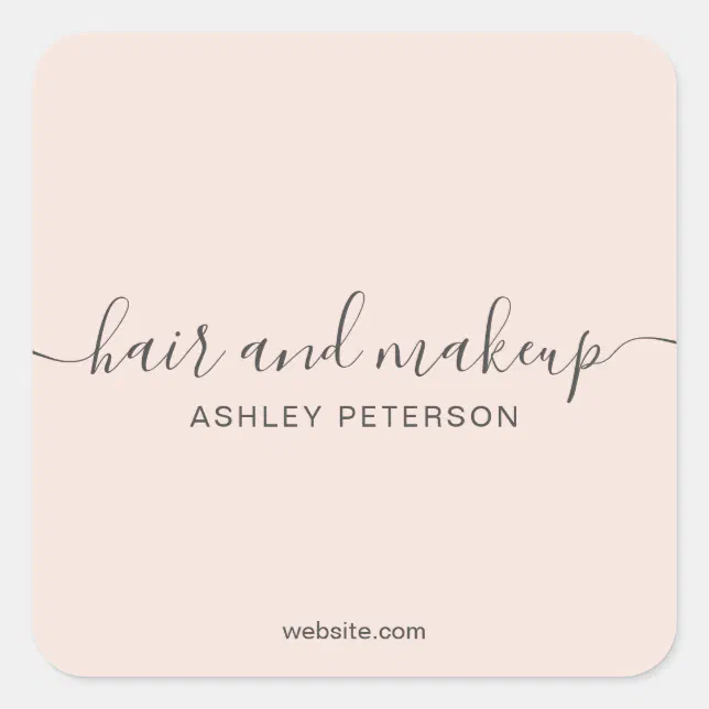 elegant typography blush pink hair makeup square sticker | Zazzle