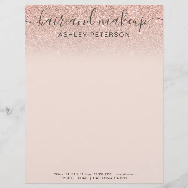 elegant typography blush rose gold glitter ombre letterhead | Zazzle