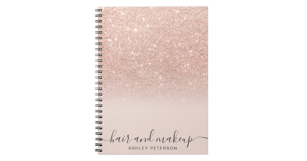 elegant typography blush rose gold glitter ombre notebook | Zazzle