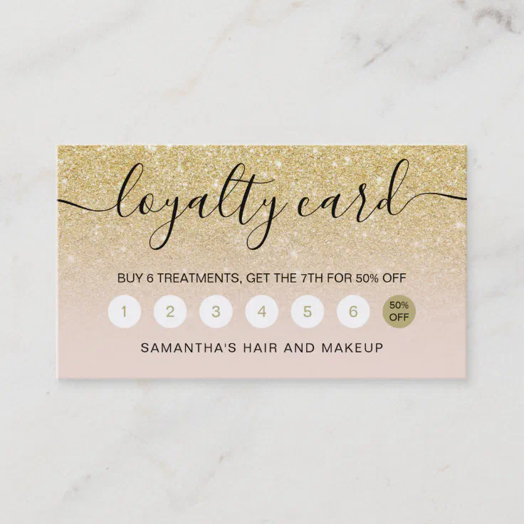 elegant typography blush yellow gold glitter ombre loyalty card | Zazzle