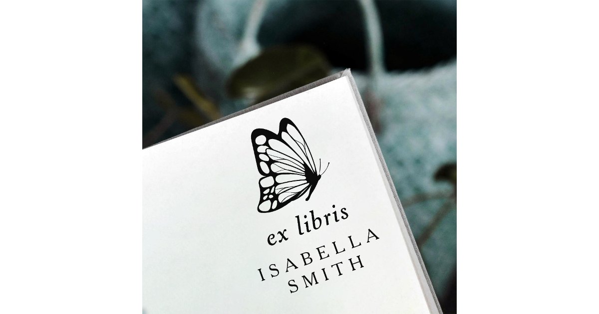 Elegant Typography Butterfly Ex Libris Bookplate Self-inking Stamp | Zazzle
