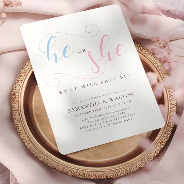 Elegant typography Gender Reveal Party Invitation | Zazzle