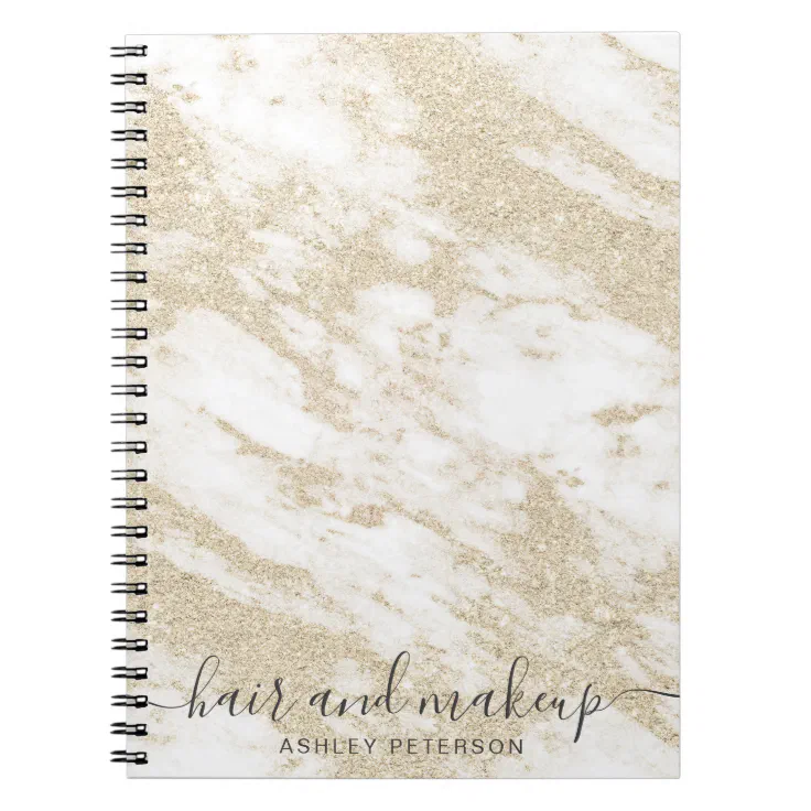 elegant typography gold glitter marble hair makeup notebook | Zazzle