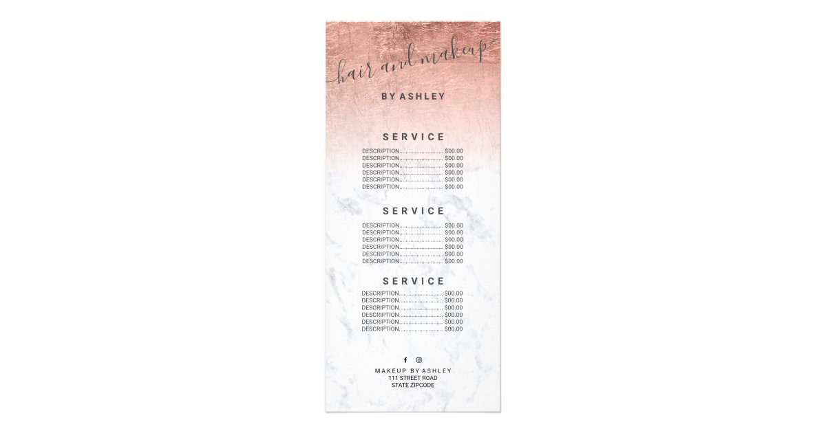 elegant typography marble rose gold foil ombre rack card | Zazzle