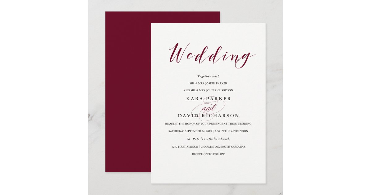 Elegant Typography | Marsala Wedding Invitation | Zazzle