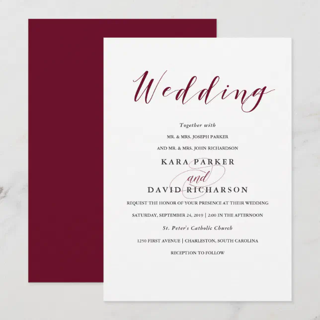 Elegant Typography | Marsala Wedding Invitation | Zazzle
