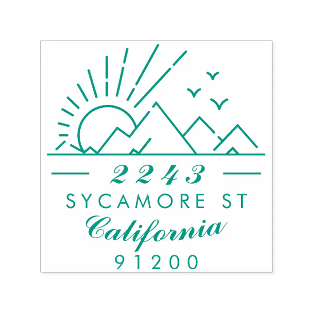 Elegant Typography Mountain Sunset Return Address Self-inking Stamp ...