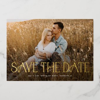 Elegant Typography Photo Wedding Save The Date Foil Invitation | Zazzle