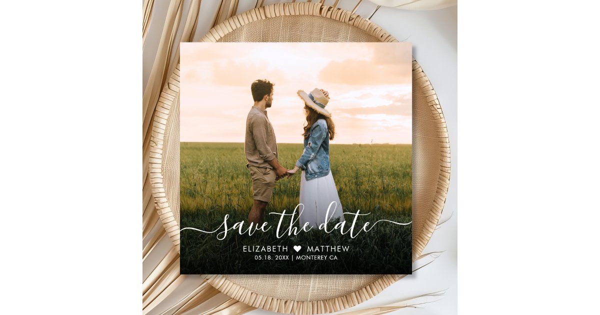 Elegant Typography Script Modern One Photo Wedding Save The Date | Zazzle