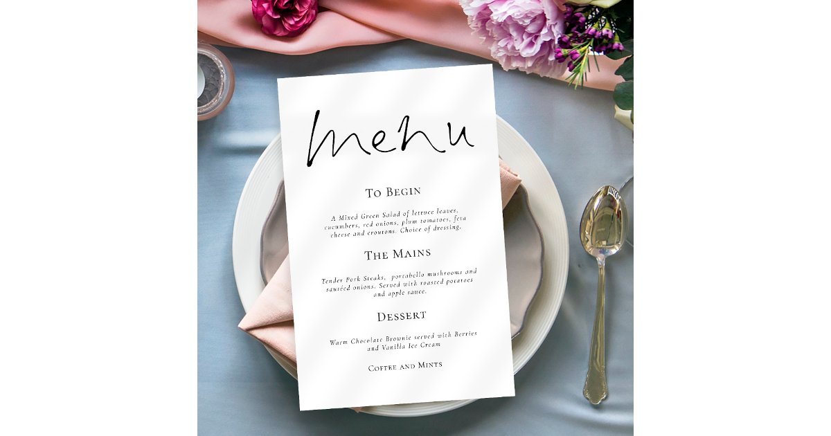 Elegant Typography Simple Wedding Menu Poster | Zazzle
