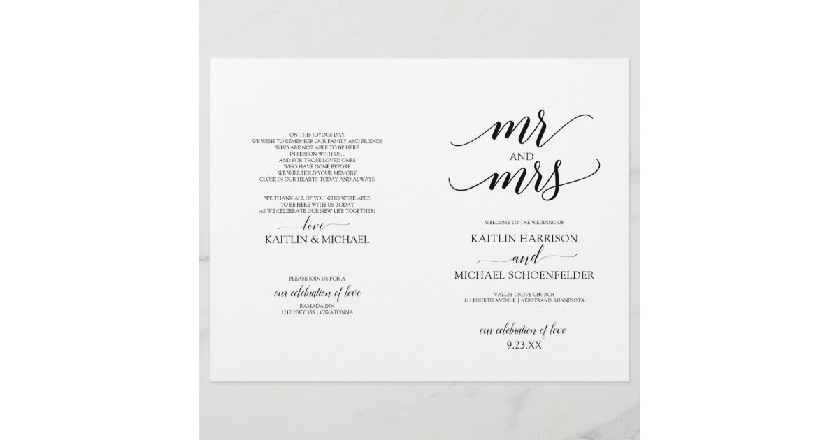 Elegant Typography Wedding Programs in Black 2 | Zazzle