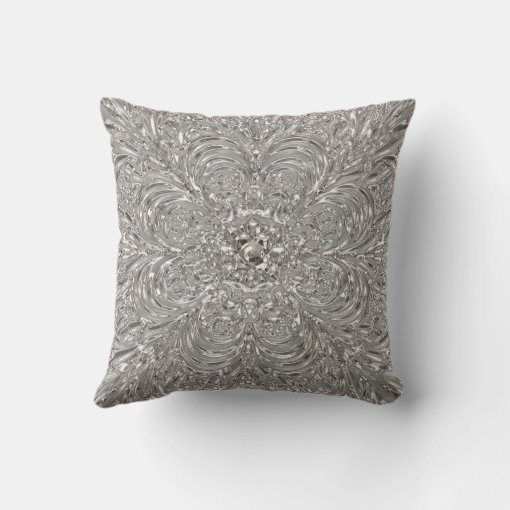 Elegant Unique Silver Metallic Glass Design Throw Throw Pillow | Zazzle