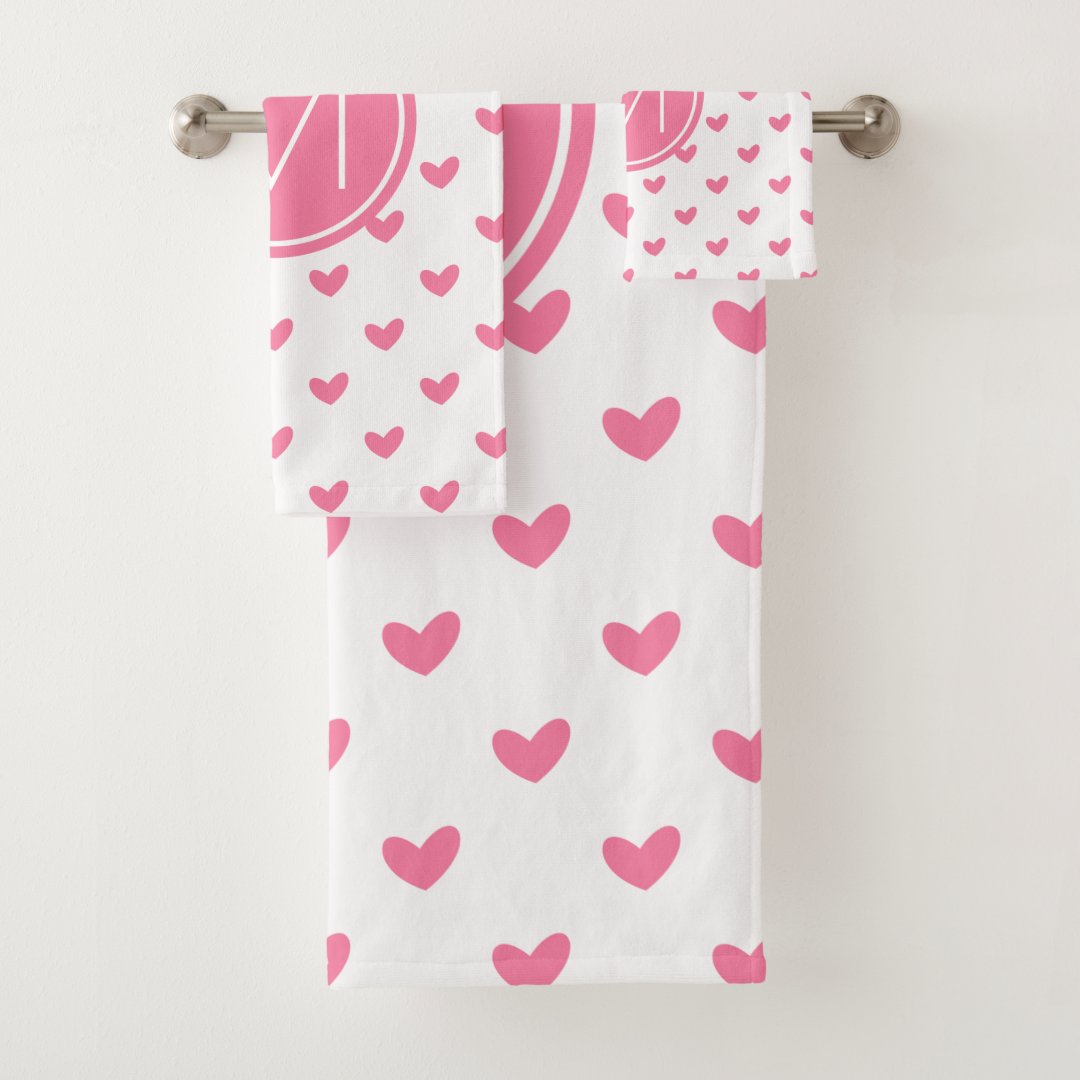 Elegant Valentine pink white tiny heart pattern Bath Towel Set | Zazzle