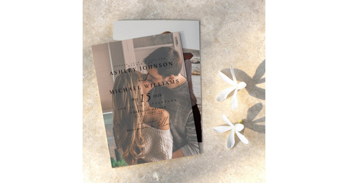 Elegant Vellum Overlay 2 Photo Wedding Invitation | Zazzle
