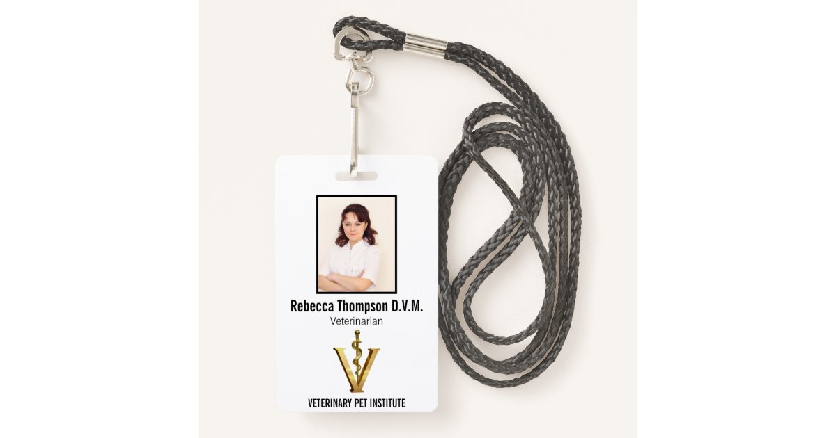 Elegant Veterinary Medicine Gold V Vet | Photo ID Badge | Zazzle