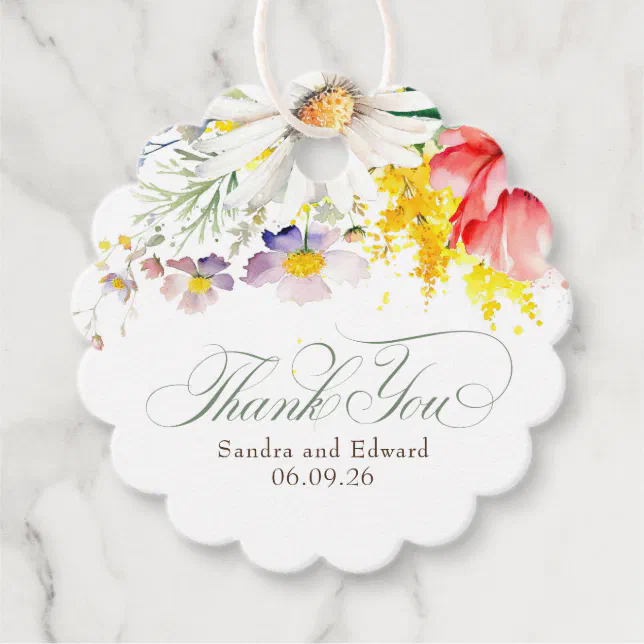 Elegant Vibrant Wildflowers Thank You Favor Tags | Zazzle