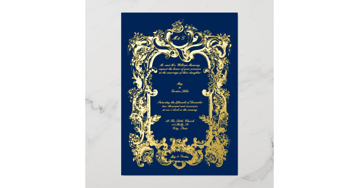 Elegant Victorian 1845 Cartouche Foil Invitation | Zazzle