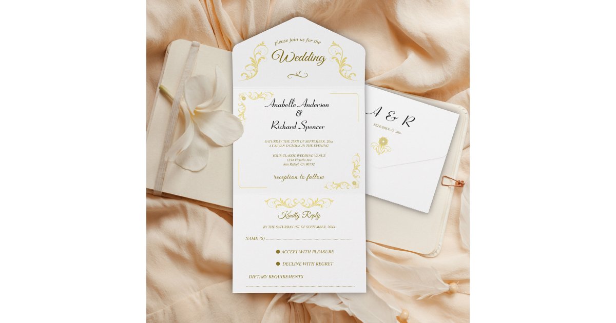 Elegant Victorian All in One Wedding All In One Invitation | Zazzle