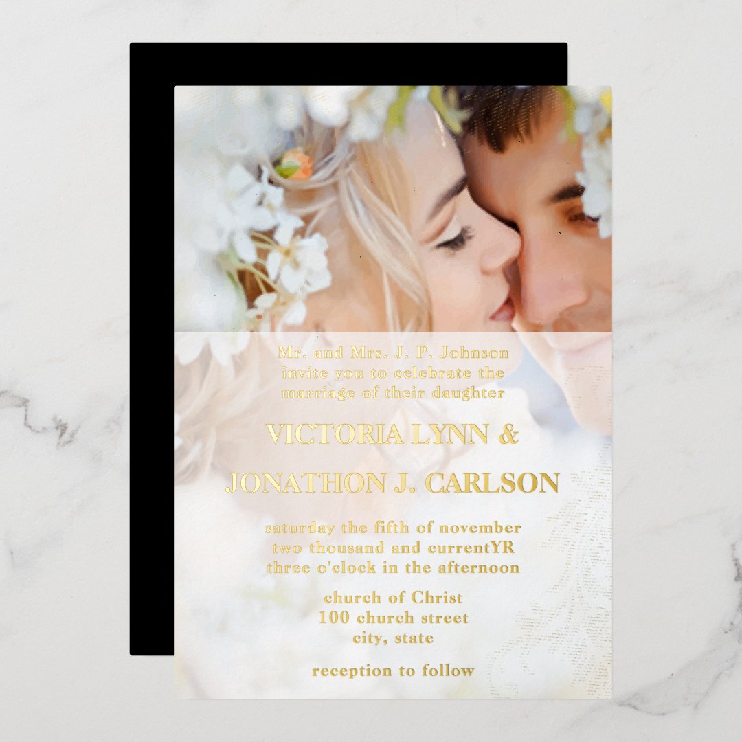 Elegant Victorian Ball Gold Photo Wedding Foil Invitation | Zazzle