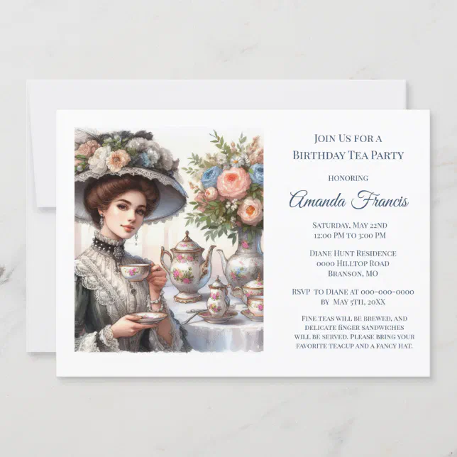 Elegant Victorian Birthday Tea Party Invitation | Zazzle
