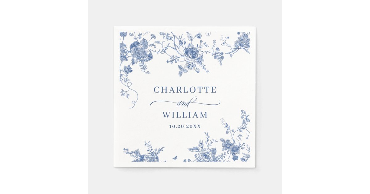 Elegant Victorian Blue French Floral Wedding Napkins | Zazzle