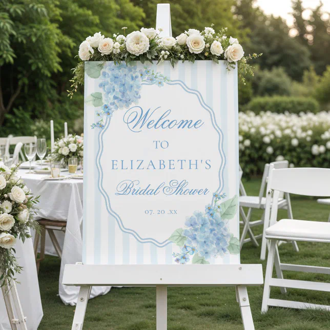 Elegant Victorian Blue Hydrangea Scalloped Welcome Foam Board | Zazzle