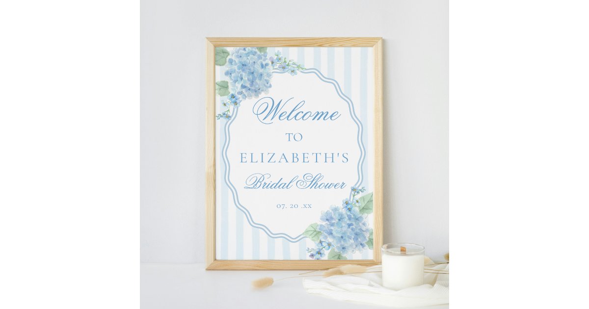Elegant Victorian Cottage Blue Hydrangea Welcome Poster | Zazzle