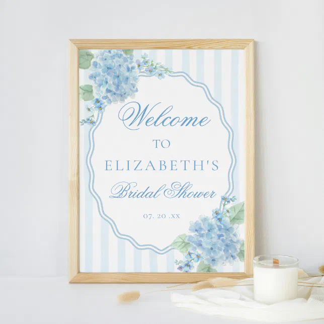 Elegant Victorian Cottage Blue Hydrangea Welcome Poster | Zazzle