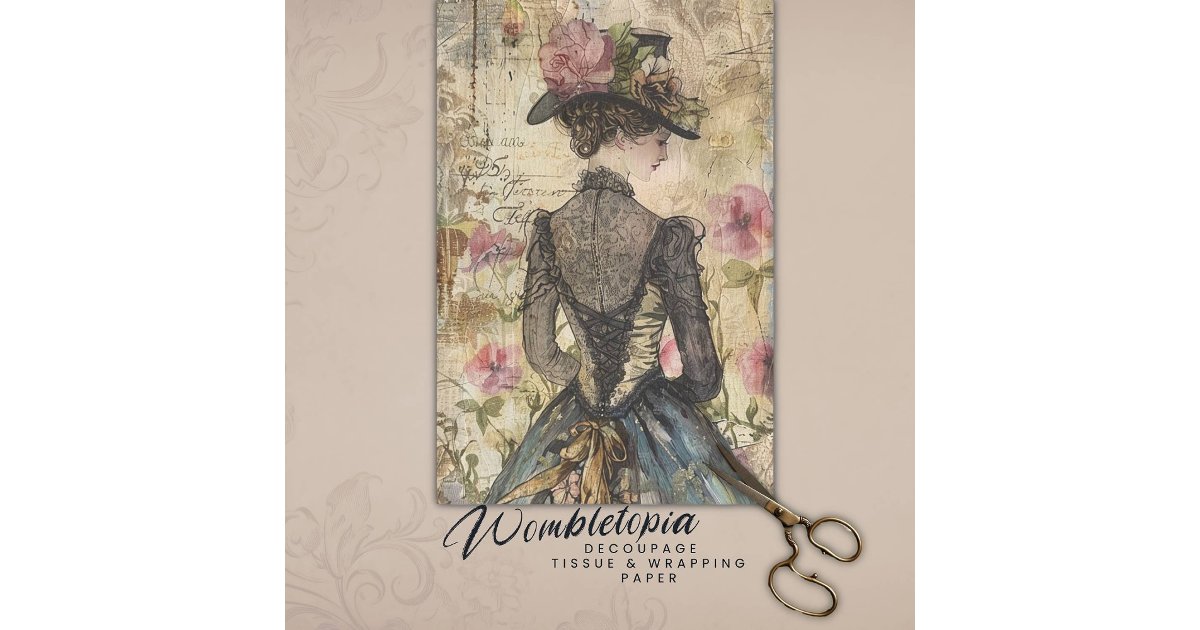 Elegant Victorian Lady | Floral Decoupage Ephemera Tissue Paper | Zazzle