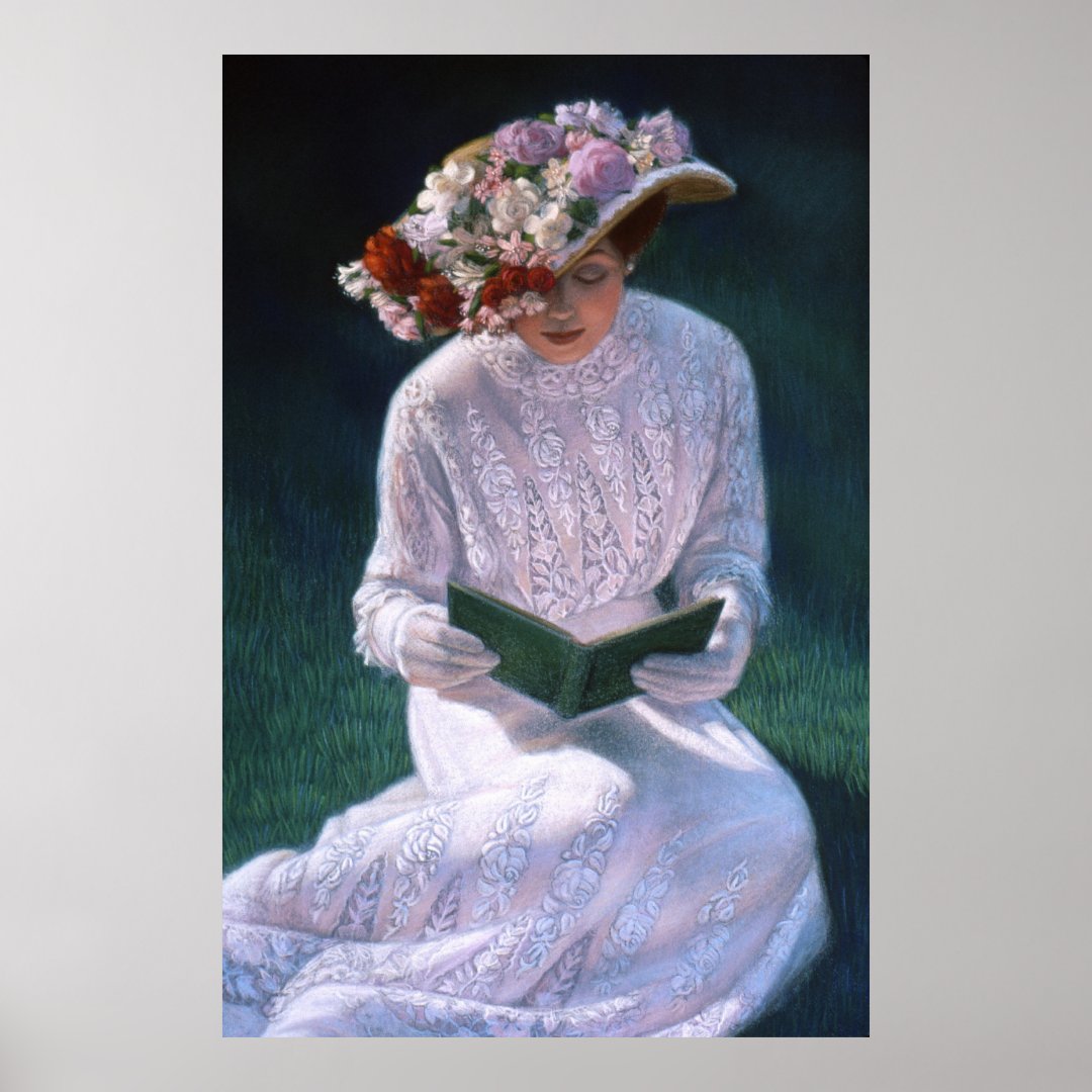 Elegant Victorian Lady, reading, decor art poster | Zazzle