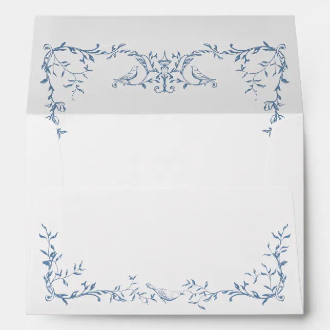 Elegant Victorian Ornate Floral Dusty Blue Wedding Envelope | Zazzle