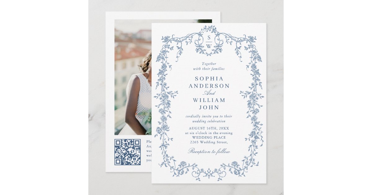 Elegant Victorian Ornate Frame Wedding QR code Invitation | Zazzle