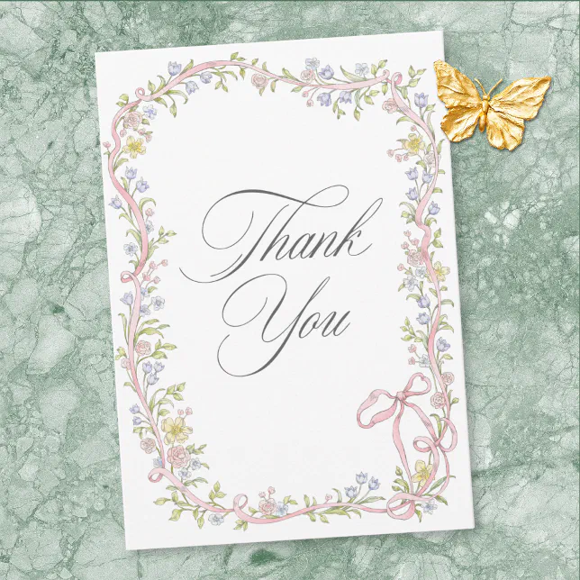 Elegant Victorian Pastel Floral Bow Wedding Thank You Card | Zazzle