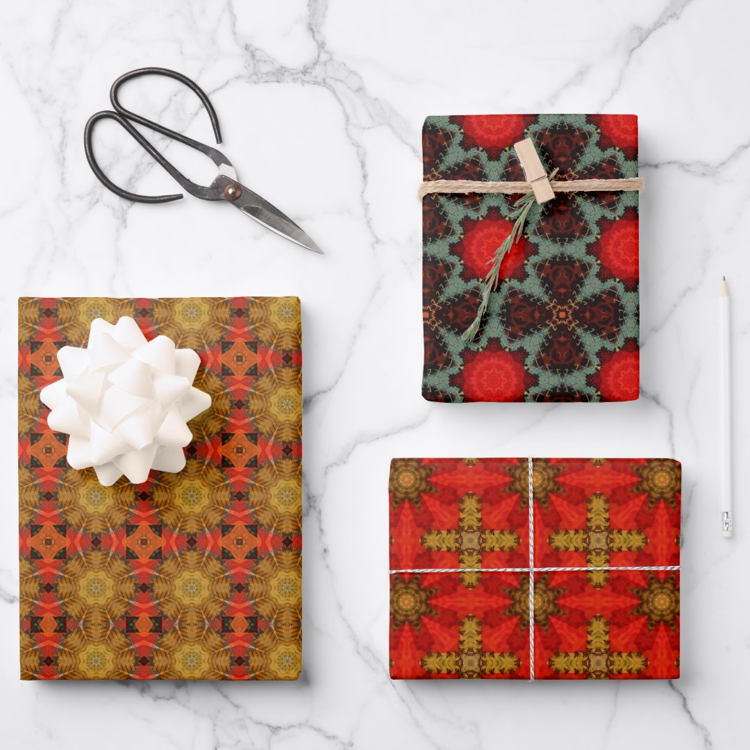 Elegant Victorian Quilt Red, Blue, Gold set Wrapping Paper Sheets | Zazzle