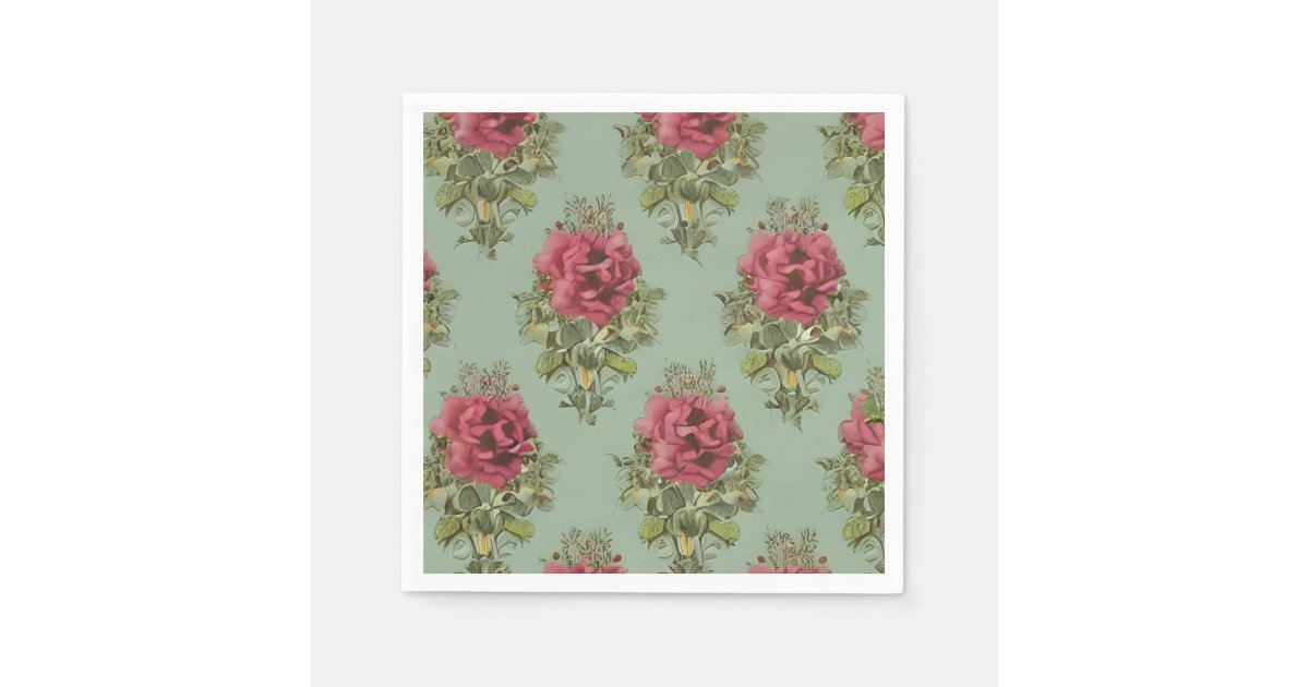 Elegant Victorian Red Rose Pattern Napkins | Zazzle
