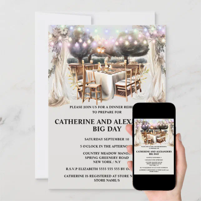 Elegant vineyard country dining al fresco lights invitation | Zazzle