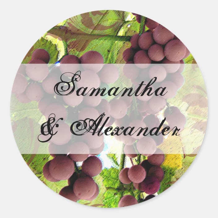 Elegant Vineyard Purple/Green Grapes Wedding Classic Round Sticker ...