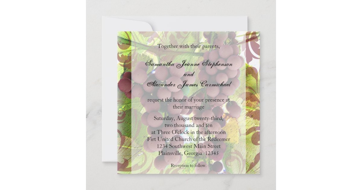 Elegant Vineyard Purple/Green Grapes Wedding Invitation | Zazzle