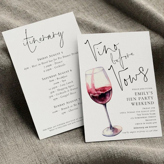 Elegant Vino Before Vows Hen Party Weekend Invitation | Zazzle