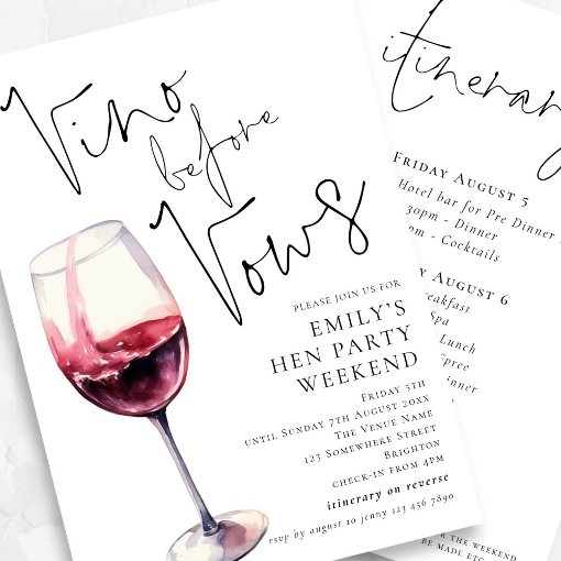 Elegant Vino Before Vows Hen Party Weekend Invitation | Zazzle